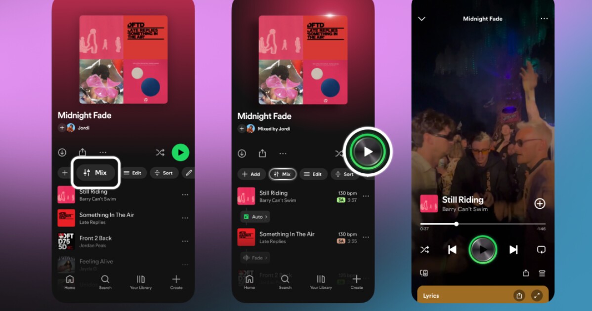 iFLYER: Spotify (スポティファイ) 、プレイリストの曲をDJ風にカスタマイズ / トランジションできる新機能「Mix」のベータ版を一部のプレミアムユーザー間でテスト中